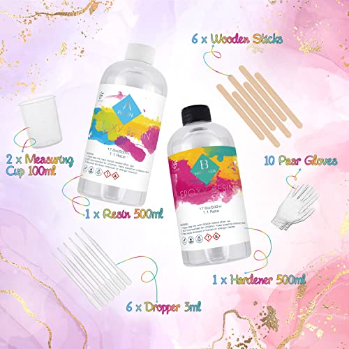 Set van epoxyhars, 1000 ml transparante epoxy hars kristal, gemakkelijk ...