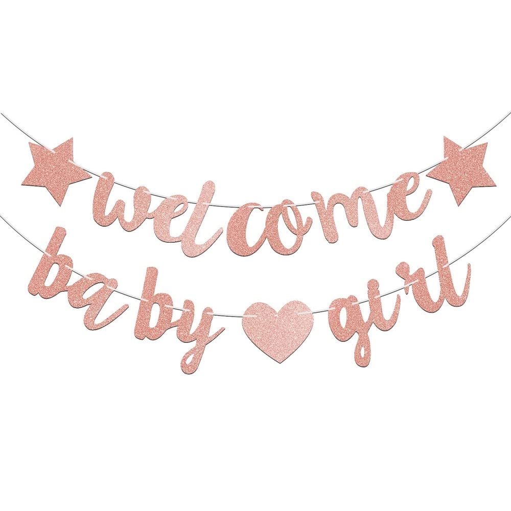 Amazon.com: Welcome Baby Girl Banner Pink Glitter Baby Shower Banner ...
