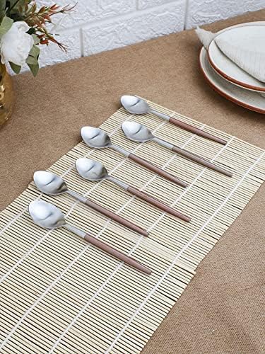 Radiant Brown Handled Matt Finish Stainless Steel Dessert Spoons Set of ...