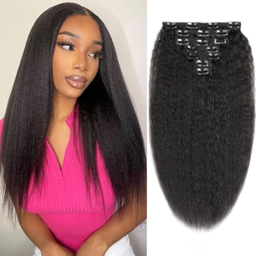 Amazon.com : Kinky Straight Clip in Hair Extensions Real Human Hair for ...