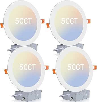 QIBANG 5CCT 4 Pack 8 inch Led Recessed Lighting Dimmable Ultra-Thin Led ...