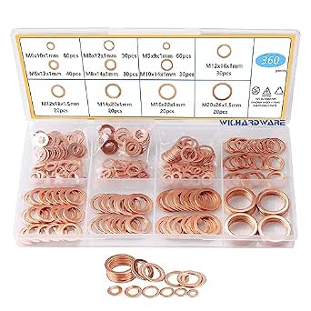 360 Pieces Copper Crush Metric Flat Washers, Flat Sealing Washers ...