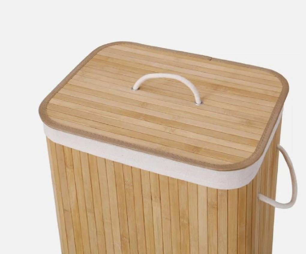Bamboo Laundry Basket With Lids & Liner Foldable Washing Clothes Bin ...