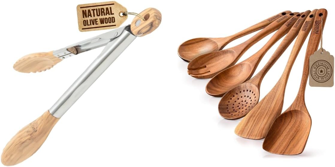 Amazon.com: Ultimate Teak & Olive Kitchen Set - Luxury 6-Piece Utensil ...