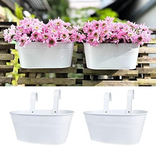 Amazon.com: LaLaGreen Outdoor Rail Planter (6 Pack, 9.8 Inch) Small and Cute White Metal Iron ...