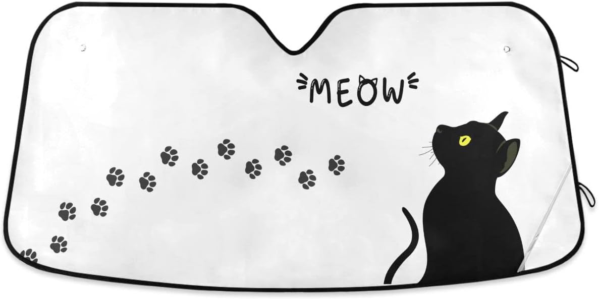 Amazon.com: Black Cat Car Windshield Sun Shade Kitty Paw Meow Car Sun ...