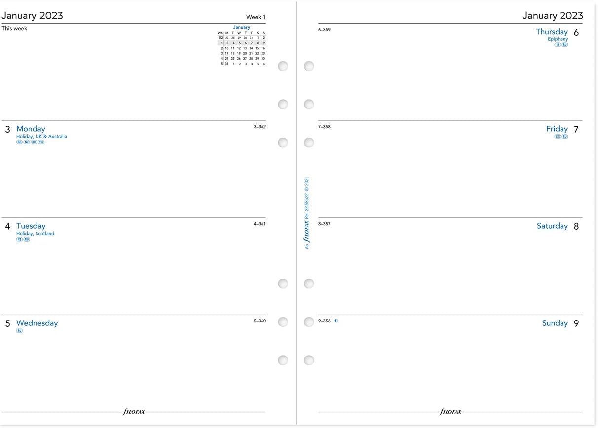 Filofax A5 Week to View English Diary - 2023 : Amazon.co.uk: Stationery ...
