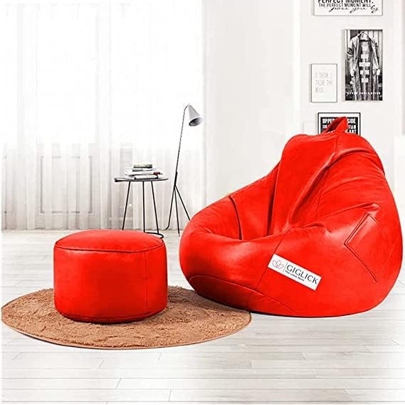 KAM'S LIEU Bean Bag with Footstool I Pouffee Filled with High Density ...