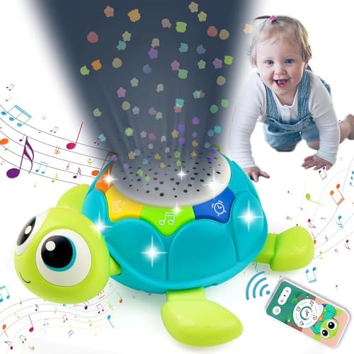 HENGAYN Baby Toys 6-12 Months, 5 in 1 Musical Projector Turtle Crawling ...