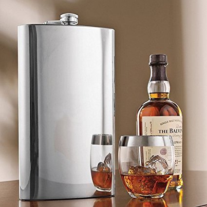 Stainless Steel Giant Hip Flask 64 oz (1.9Litres) with Leather Case ...
