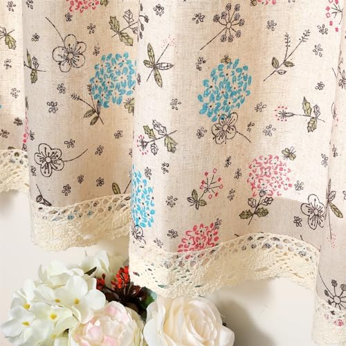 Amazon.com: Moslovstar Linen Tier Curtain Double Lace Hem Half Curtain ...
