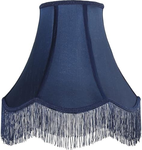 GEOVANCY Blue Silk Bell Lamp Shade: Petal Edge Braid, Blue Fringe Trim ...