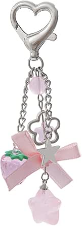 xuzhiyuan Y2K Acrylic Pink Heart Flower Key Chain Lovely Strawberry ...
