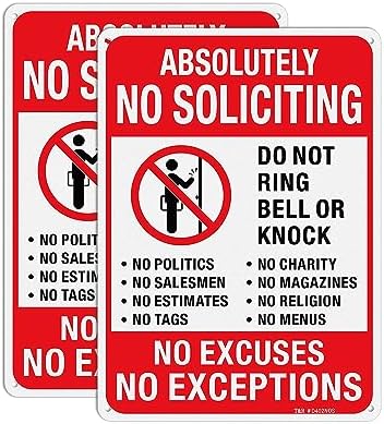 Amazon.com: T&R Absolutely No Soliciting - Do Not Ring Bell, No Excuses ...
