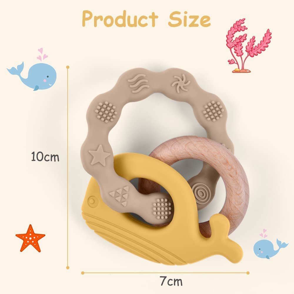 Snapklik.com : Baby Teether Toys, Silicone & Natural Wood Teether Ring ...