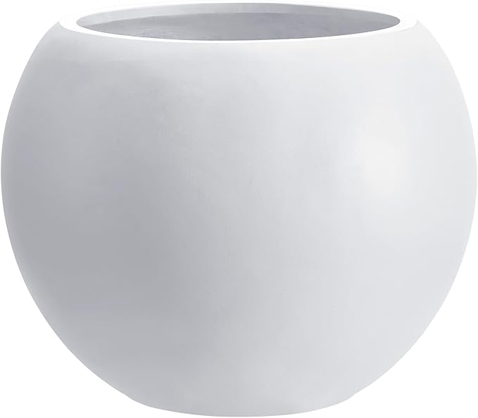 13.5 H x 17" Dia (12" Pot Opening) White Round Fiberstone Tall Planter ...