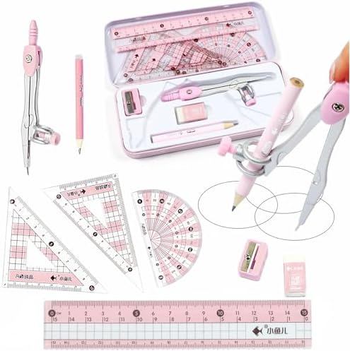 MHwan Maths Set, 8 Pcs Beautiful Pink Maths Sets for Secondary School ...