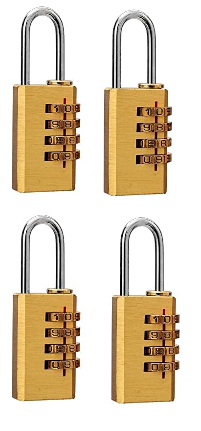 SHB Set of 4-4 Digit Brass Number Lock Small Bag Lock Travel Lock ...