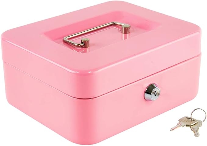 Amazon.com : Kyodoled Medium Cash Box with Money Tray,Small Safe Lock ...