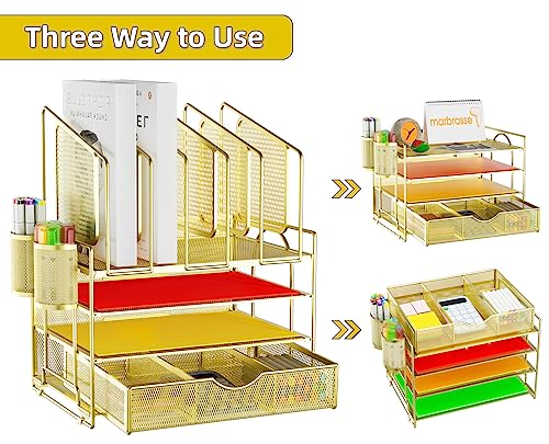 Snapklik.com : Marbrasse Gold 4-Tier Mesh Desk File Organizer