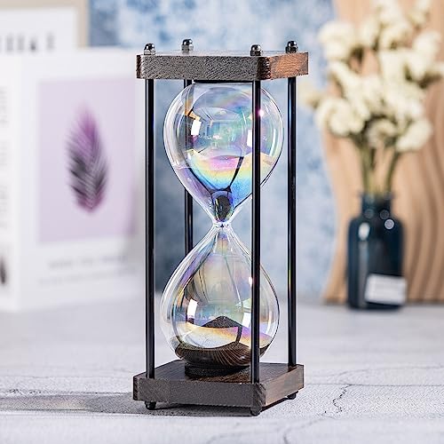 Rainbow Hourglass Timer 60 Minute, Wooden Frame Decorative Sand Timer ...