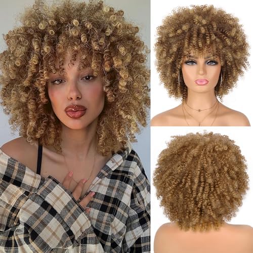 Amazon.com : ANNISOUL Ombre Brown Curly Wigs for Black Women Long Curly ...