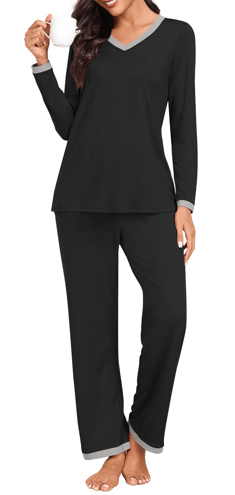 BISHUIGE Womens Casual Contrasting Colors Pajamas Set With Pockets Long ...