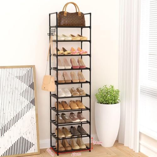 ANBOO 10 Tier Vertical Shoe Rack, Free Standing Narrow Shoe Rack ...
