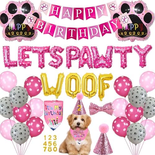 Amazon.com: Dog Birthday Decorations Party Balloon - 38 Pcs Pink Happy ...
