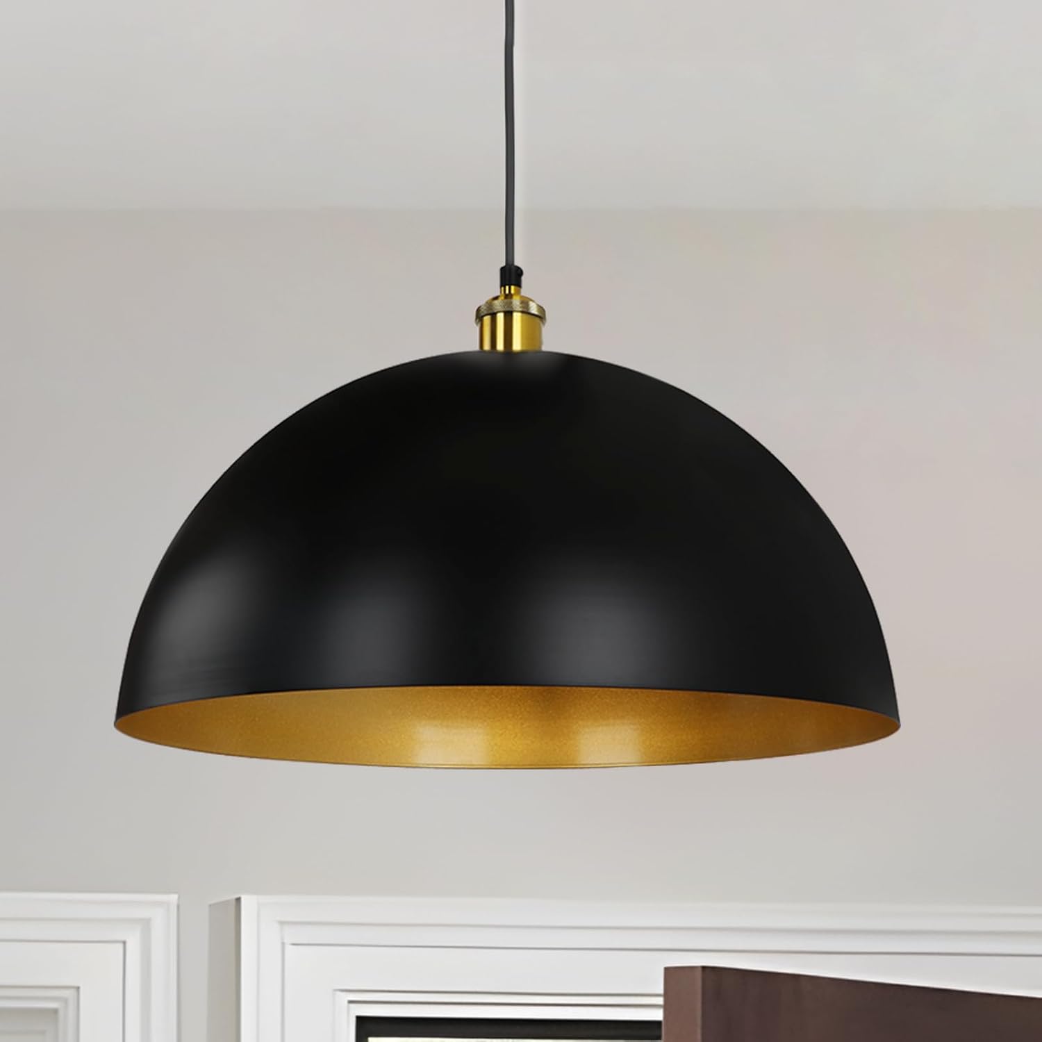 LynPon Large Dome Pendant Light Diam 17.7 inch, Vintage Black and Gold ...