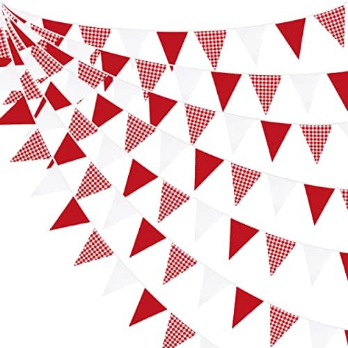 Amazon.com: 32Ft Red Pennant Banner Fabric Triangle Flag Bunting ...