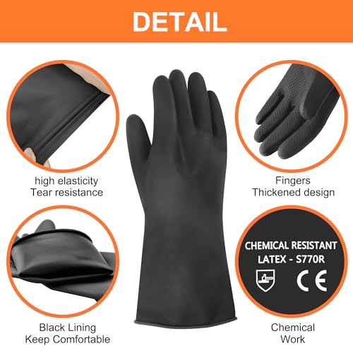 12″ Heavy Duty Rubber Gloves, Chemical Reusable Resistant Gloves PPE ...