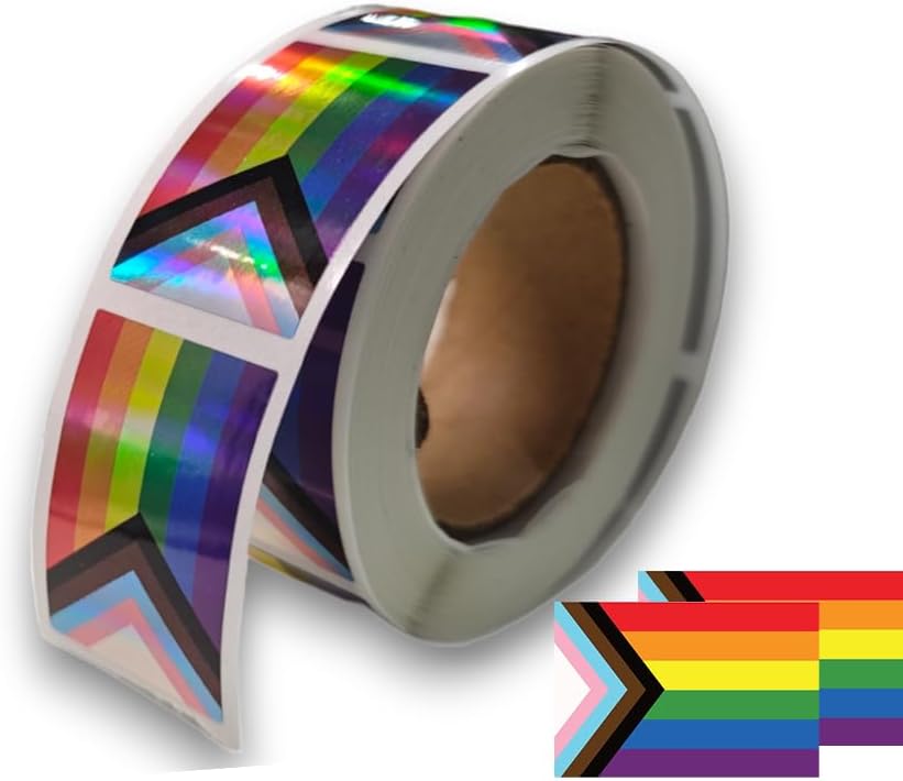 Amazon.com: Pride Stickers, Progress Pride Flag Rectangle Self Adhesive ...
