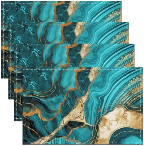 Amazon.com: 4 PCS of Teal Marble Placemats 12x18, Gold Crack Non Slip ...
