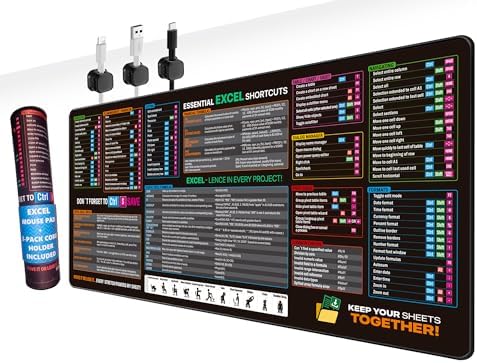 Amazon.com: Excel Cheat Sheet Desk Pad – XXL Waterproof Mouse Pad with ...