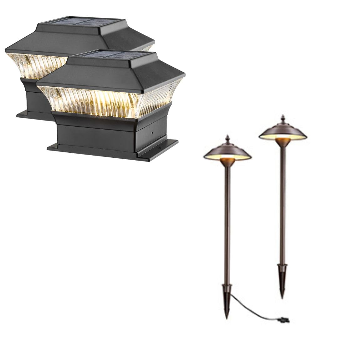 MOON-DE-AGE Solar Fence Post Lights (2 Pack, Black), Low Voltage ...