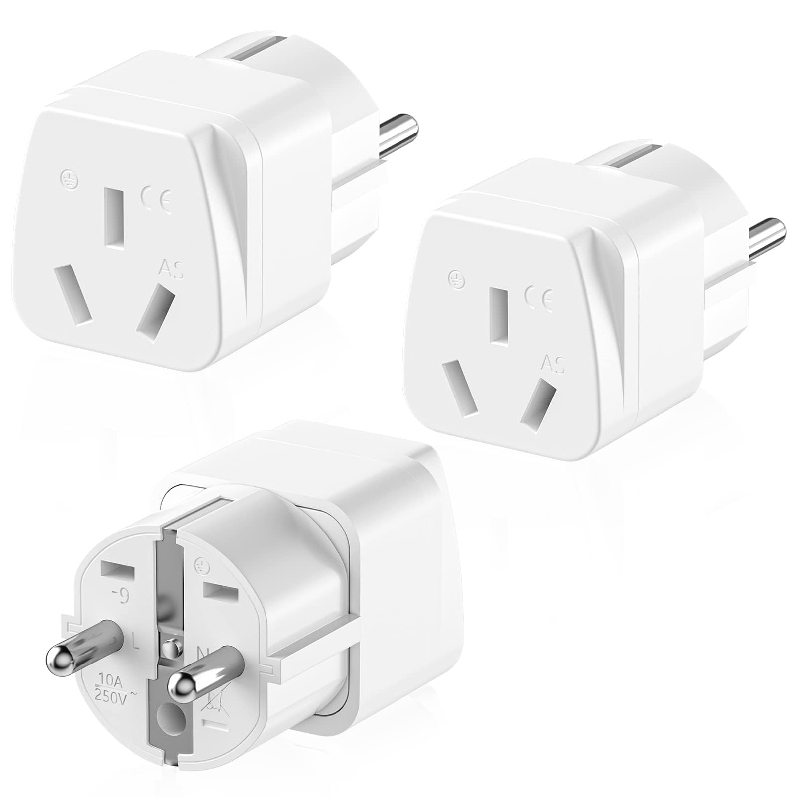 Pack of 3 Australia to EU Travel Adapters, EU Travel Plug, EU to AUS ...