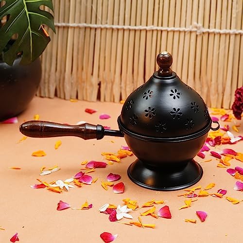 DOKCHAN iron dhuni with wooden holder for lohan dhoop dhuni, for pooja ...