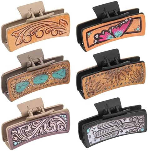 Amazon.com : Western Hair Claw Clips,3 Pcs Leather Square Claw Clips ...