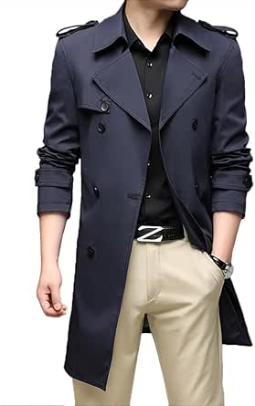 Rexcyril Men's Double Breasted Trench Coat Slim Fit Casual Windbreaker ...