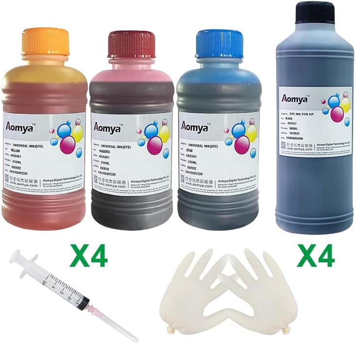 Amazon.com: Aomya 4-Pack Ink Refill Kit 250ml 500ml Universal Dye Bulk Ink for HP Inkjet ...