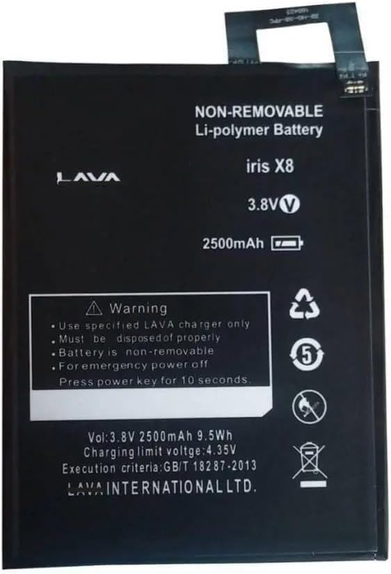 X8 lithi-ion Batterry Compatible for Lava iris X8 (2500mAh) with 1year ...