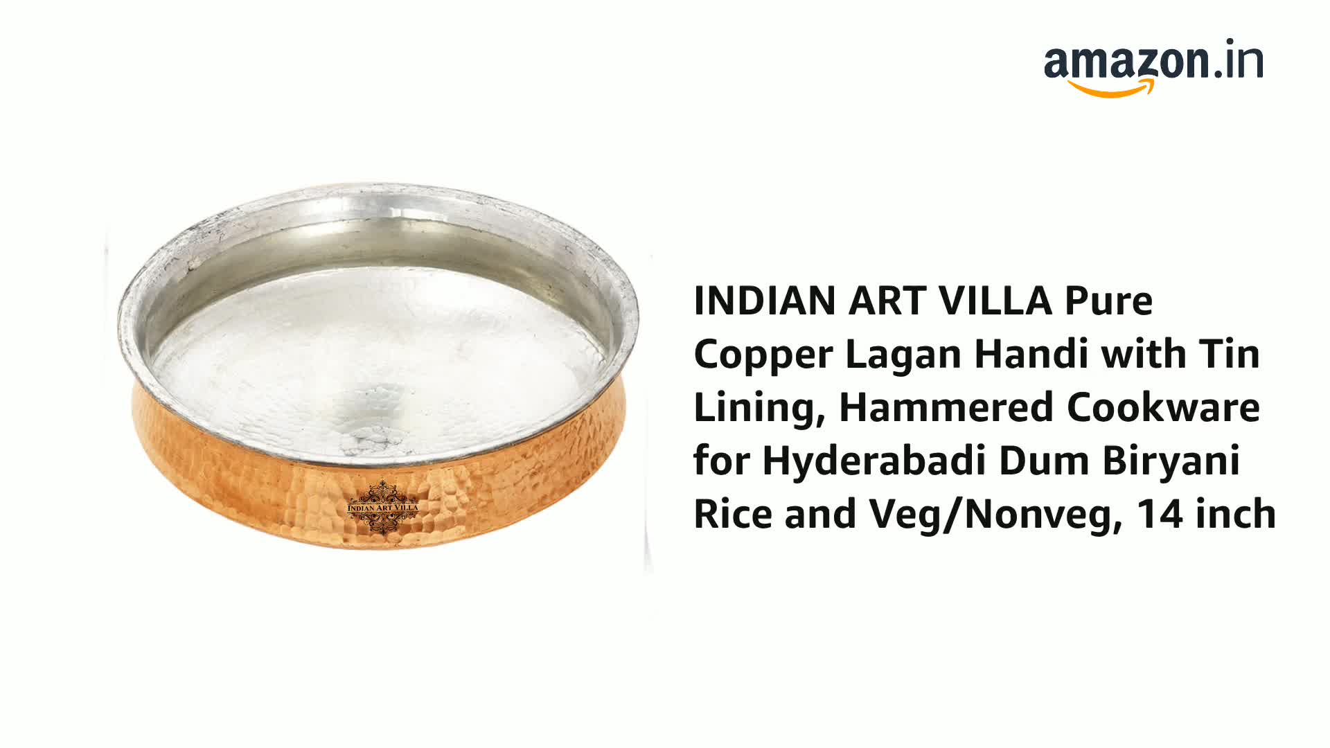Watch INDIAN ART VILLA Pure Copper Lagan Handi with Tin Lining ...