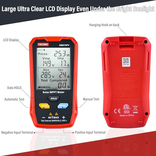 Owootecc FB673PV Solar Panel Tester Meter Photovoltaic Multimeter 800W ...