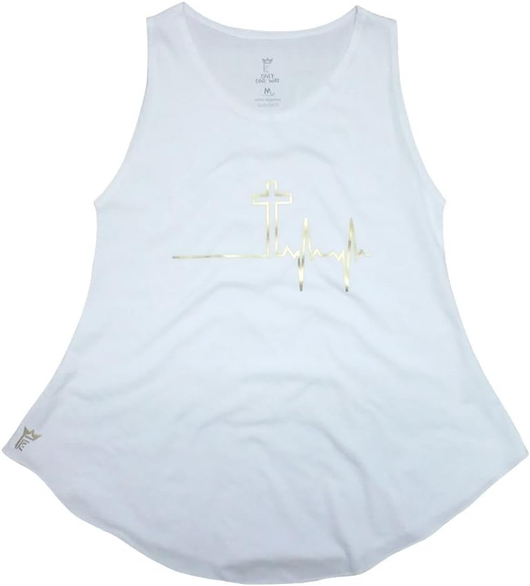 Amazon.com: Only One Way- Cross Heartbeat Cotton Women's Christian Tank ...