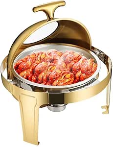 Amazon.com: HONHPD 6.5 Quart Gold Round Chafing Dish Buffet Set, Stainless Steel Roll Top Chafer ...