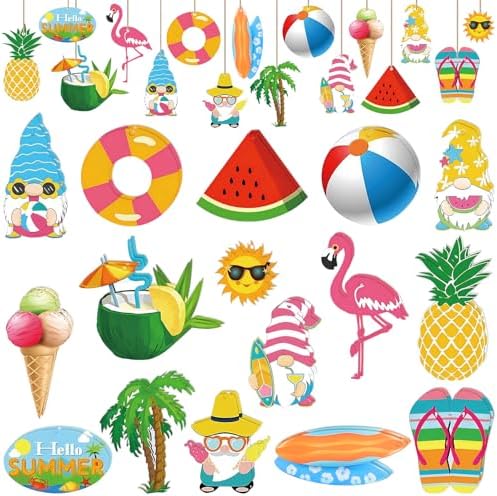 Amazon.com: 36 Pcs Summer Wood Hanging Ornaments Summer Ornaments for ...