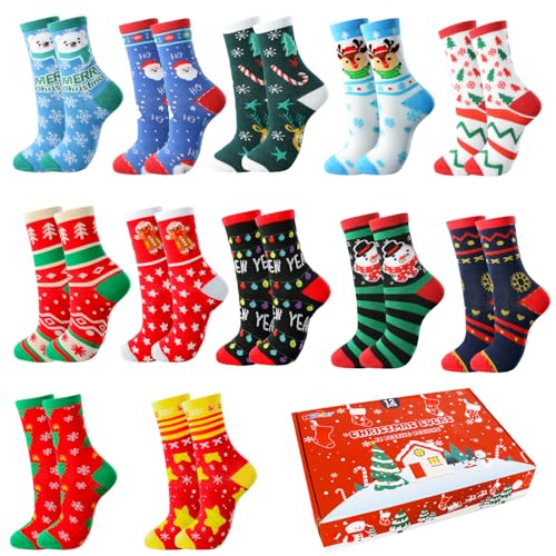 MGparty 12 Pairs Christmas Socks Women, Holiday Socks Funny Xmas Socks ...
