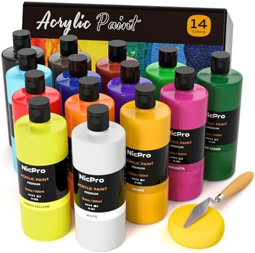 Shuttle Art 18 Colors Acrylic Paint Bottle Set (250ml/8.45oz), Rich ...