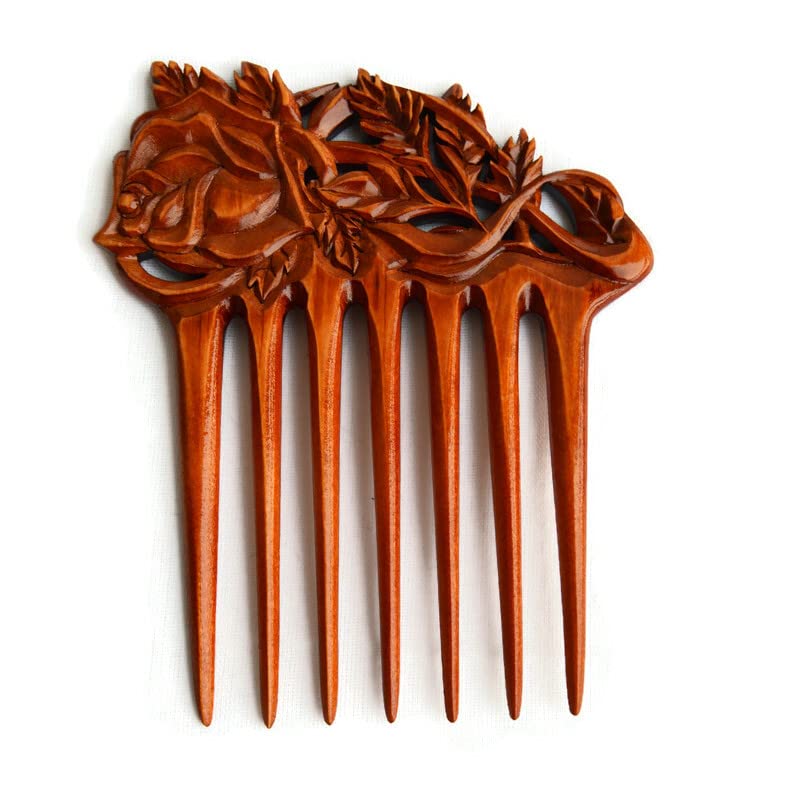 Amazon.com: Handmade wooden comb with carving rose flower for women ...